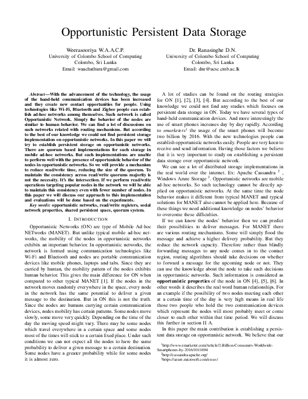 (PDF) Opportunistic Persistent Data Storage