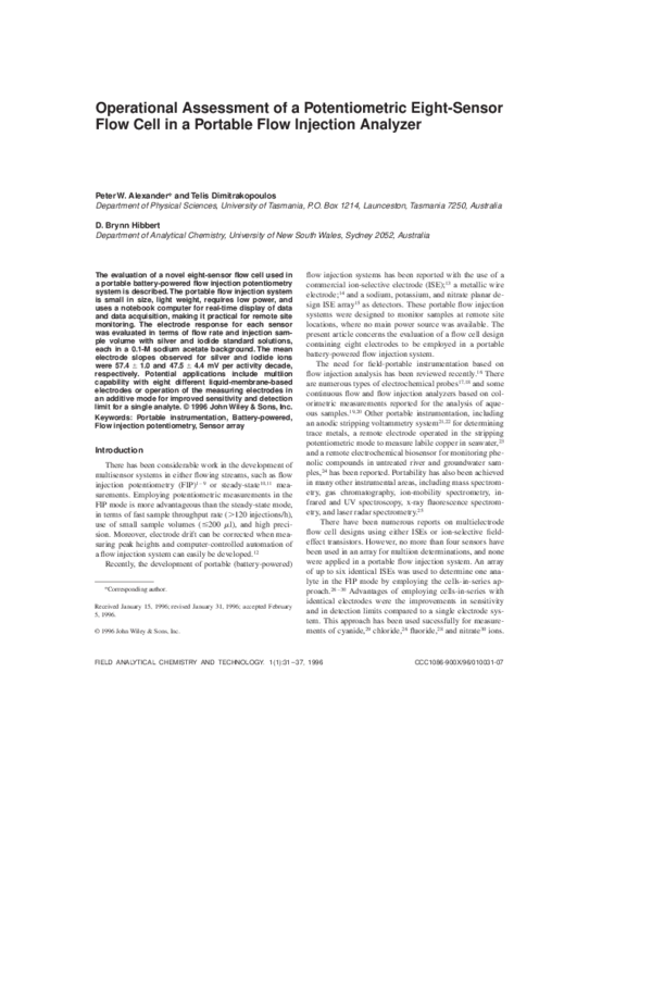 Pdf Operational Assessment Of A Potentiometric Eight Sensor Flow Cell In A Portable Flow
