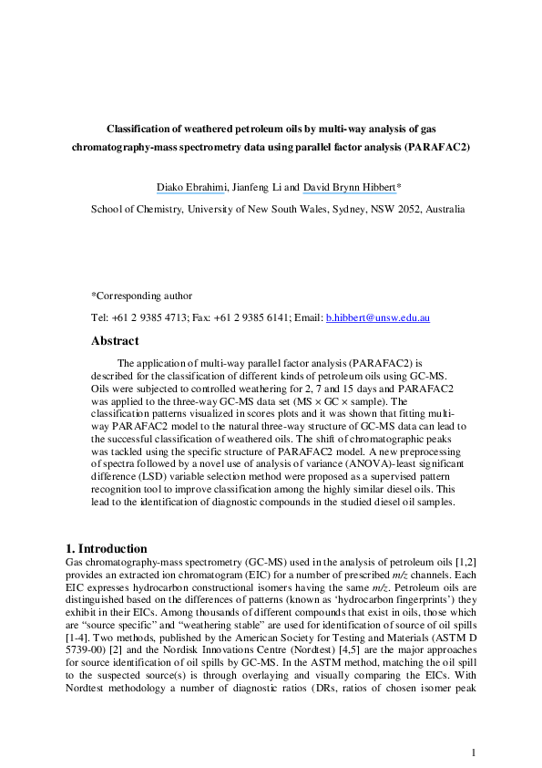 (PDF) Classification of weathered petroleum oils by multi-way analysis of gas chromatography ...