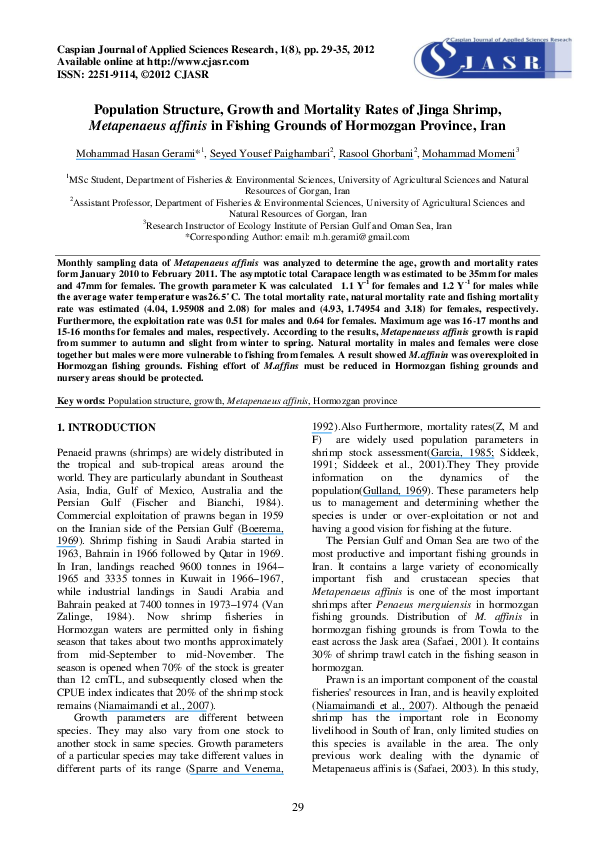 (PDF) Population Structure, Growth and Mortality Rates of Jinga Shrimp ...