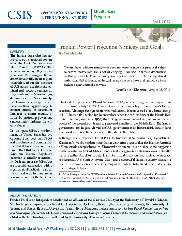 (PDF) Iranian Power Projection Strategy and Goals