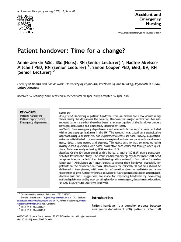 (PDF) Patient handover: time for a change?