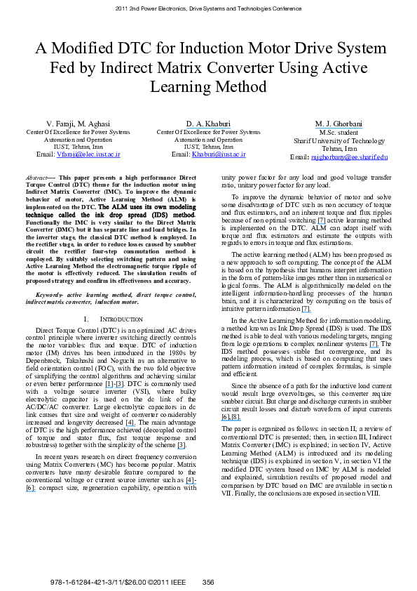(PDF) A modified DTC for induction motor drive system fed by Indirect Matrix Converter using ...