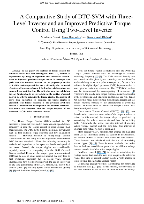 (PDF) A comparative study of DTC-SVM with three-level inverter and an improved predictive torque ...