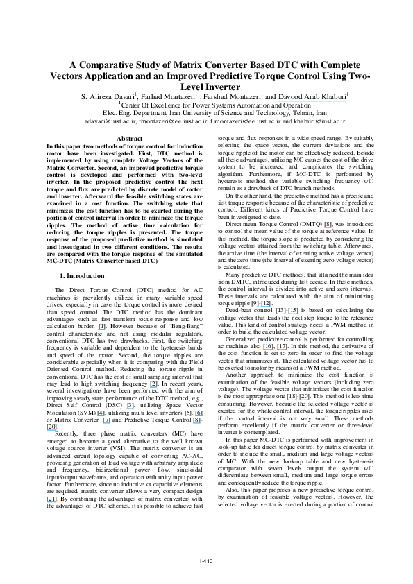 (PDF) A comparative study of matrix converter based DTC with complete ...