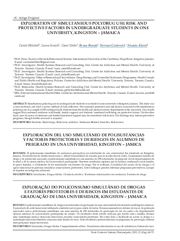 (PDF) Exploration of simultaneous polydrug use: Risk and protective ...