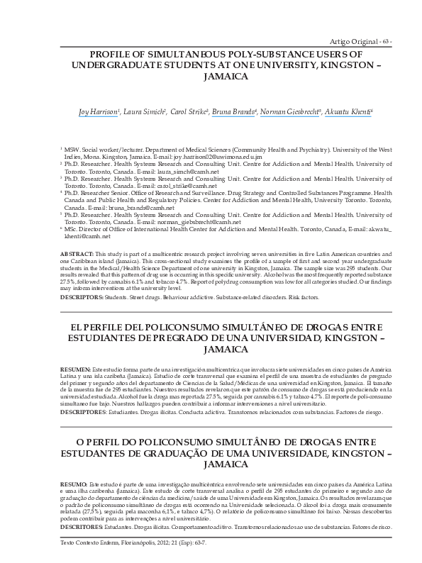 (PDF) Profile of simultaneous poly-substance users of undergraduate ...