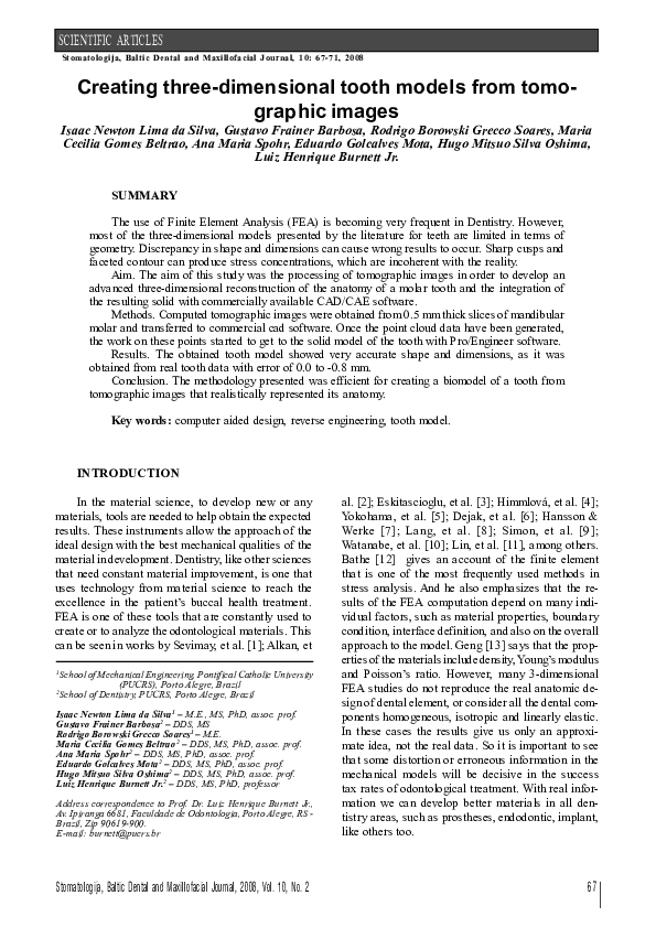 (PDF) Creating three-dimensional tooth models from tomographic images ...