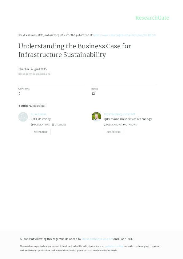 (PDF) Understanding the Business Case for Infrastructure Sustainability