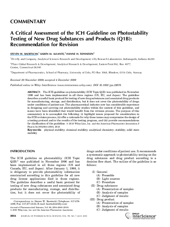 (PDF) A critical assessment of the ICH guideline on photostability ...