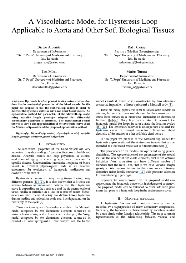 (PDF) A viscolelastic model for hysteresis loop applicable to aorta and ...