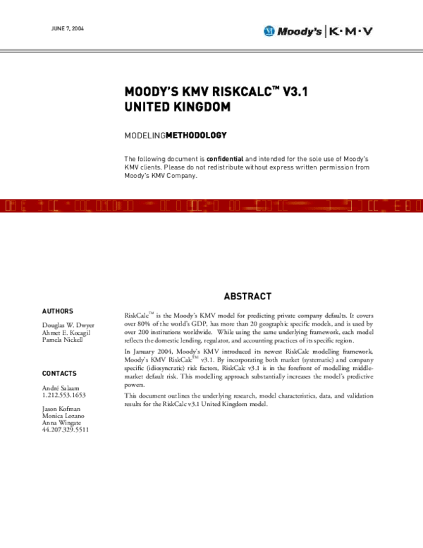 (PDF) Moody's KMV Riskcalc ™ V3.1 United Kingdom