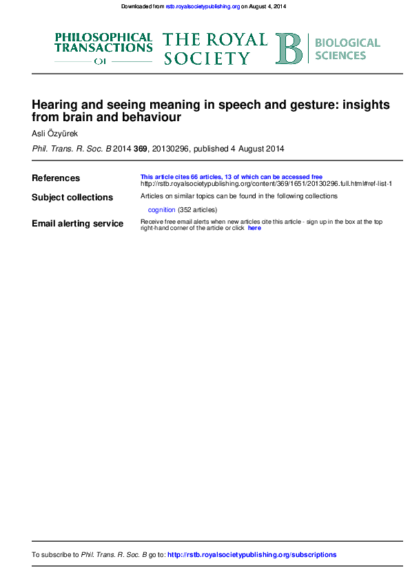 (PDF) Hearing and seeing meaning in speech and gesture: insights from ...