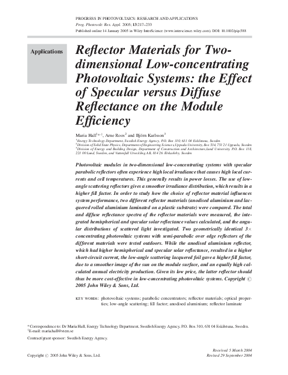 (PDF) Reflector materials for two-dimensional low-concentrating ...