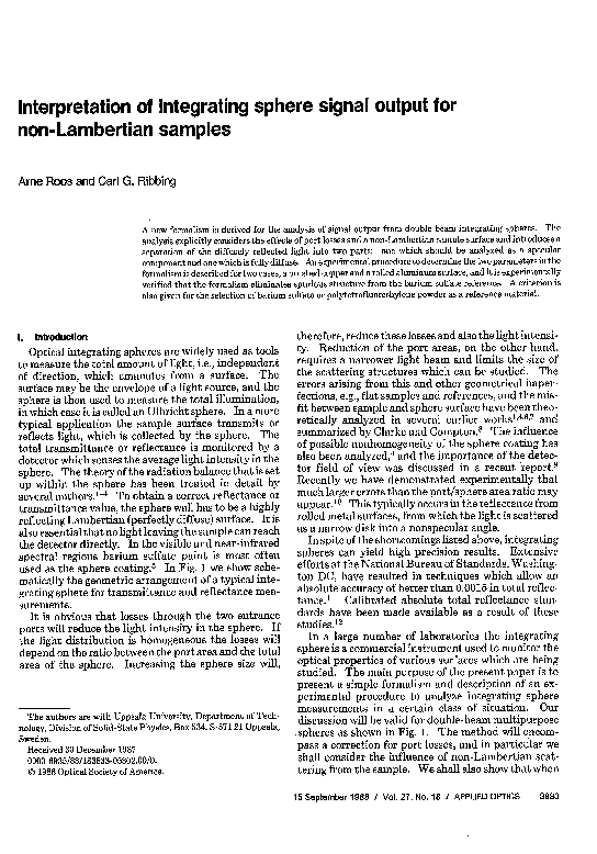(PDF) Interpretation of integrating sphere signal output for non ...