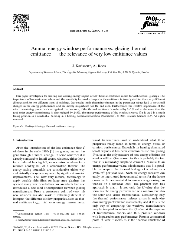 (PDF) Annual energy window performance vs. glazing thermal emittance ...