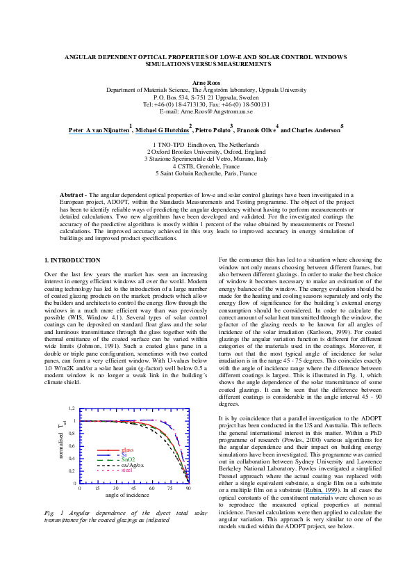 (PDF) Angular-dependent optical properties of low-e and solar control ...