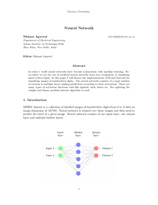 Pdf Multi Layer Neural Network For Mnist Image Classification