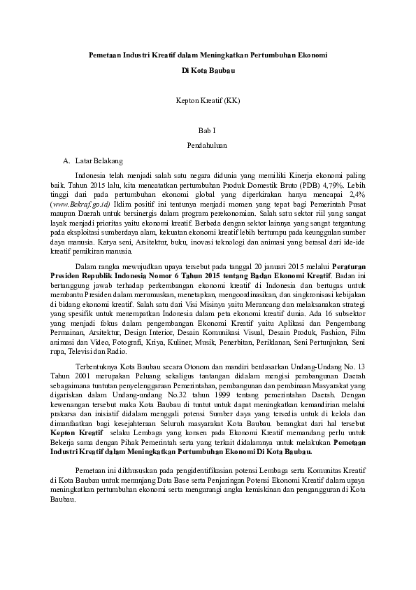 (DOC) Pemetaan Industri Kreatif dalam Meningkatkan Pertumbuhan Ekonomi
