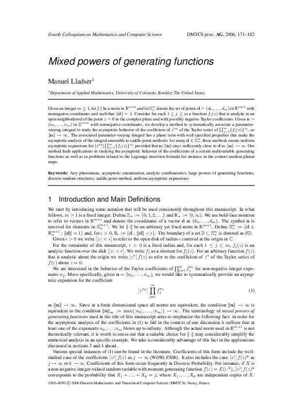 (PDF) Mixed powers of generating functions