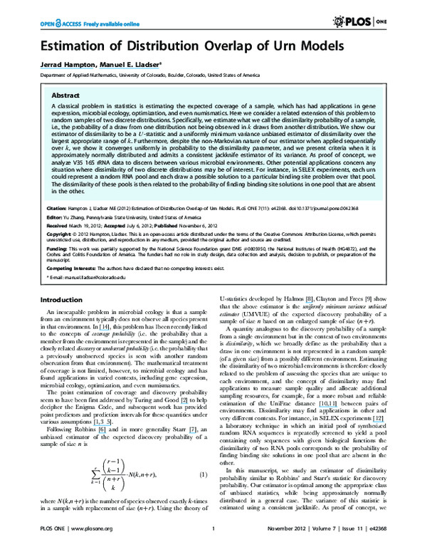 (PDF) Estimation of distribution overlap of urn models