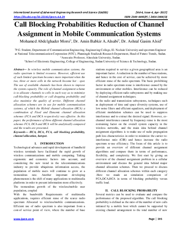 (PDF) Call Blocking Probabilities Reduction of Channel Assignment in Mobile Communication Systems