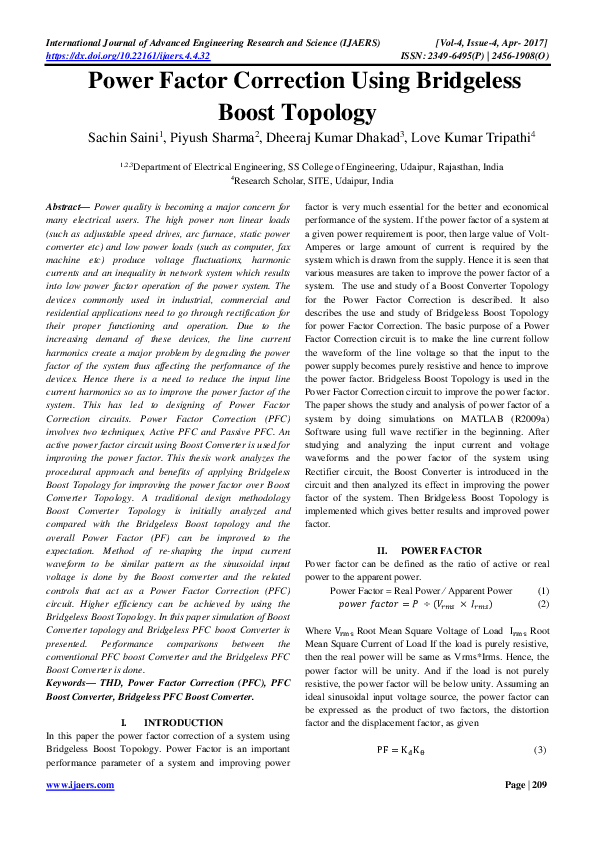 Pdf Power Factor Correction Using Bridgeless Boost Topology