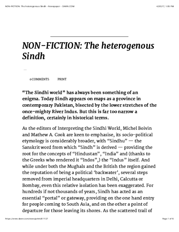 (PDF) Sarah Ansari's Review of Interpreting the Sindhi World (DAWN ...