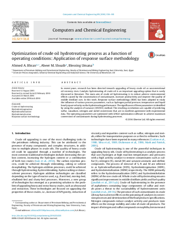 (PDF) Optimization of crude oil hydrotreating process as a function of ...