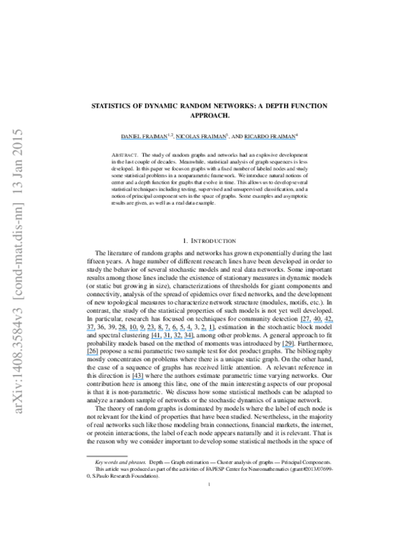 (PDF) Statistics of Dynamic Random Networks: A Depth Function Approach