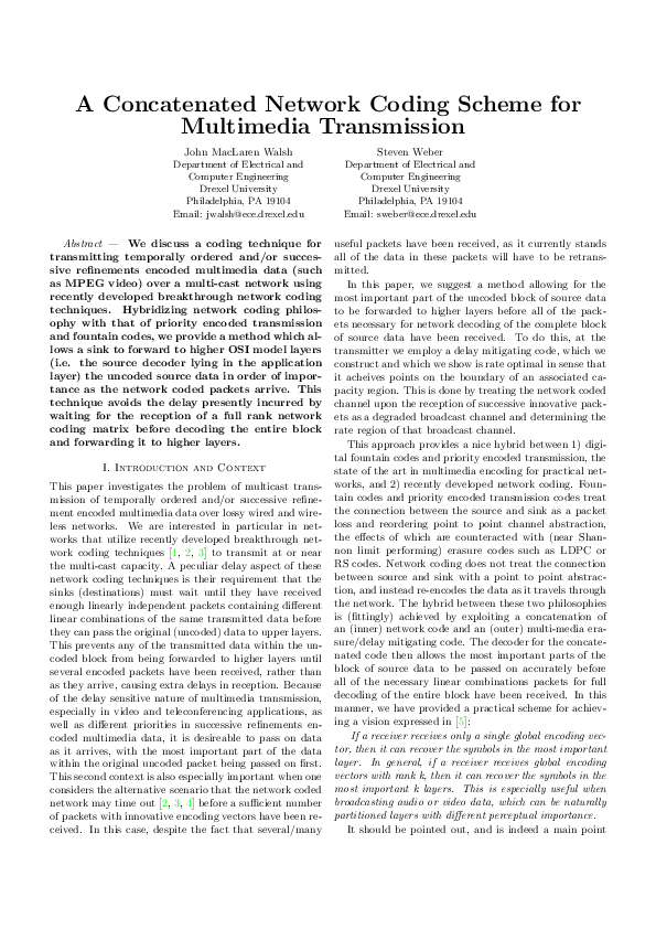 (PDF) A Concatenated Network Coding Scheme for Multimedia Transmission | Steven Weber - Academia.edu