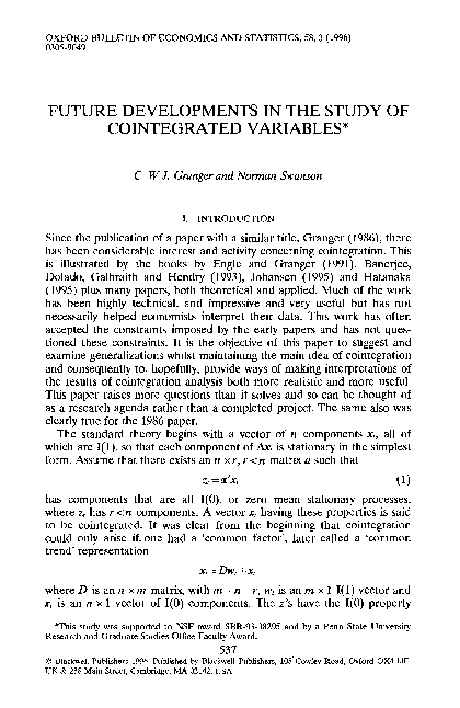 (PDF) Future Developments in the Study of Cointegrated Variables*