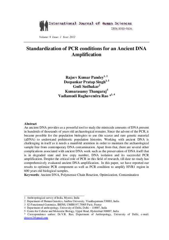 Pdf Standardization Of Pcr Conditions For An Ancient Dna Amplification