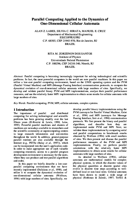 Pdf Parallel Computing Applied To The Dynamics Of One Dimensional
