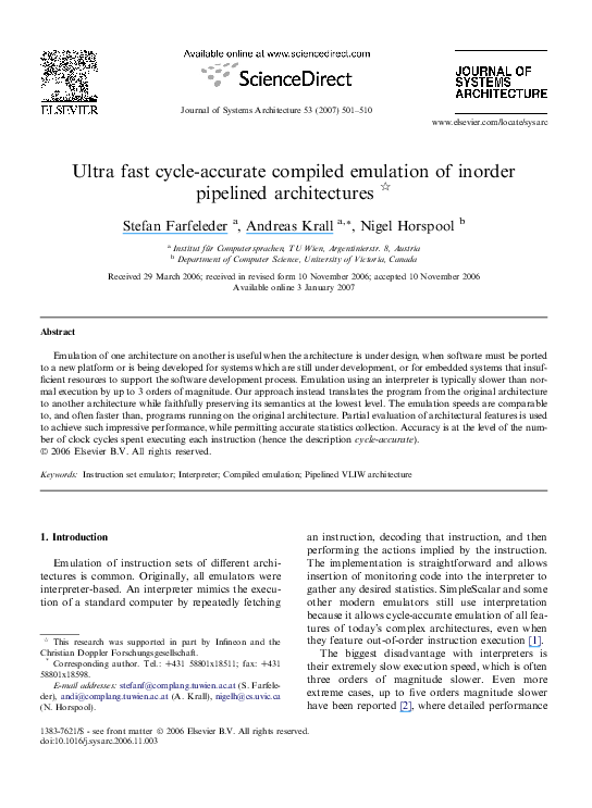 (PDF) Ultra fast cycle-accurate compiled emulation of inorder pipelined architectures | Nigel ...