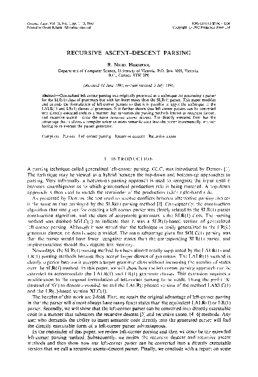 (PDF) Recursive Ascent-Descent Parsing (PDF) Recursive Ascent-Descent Parsing