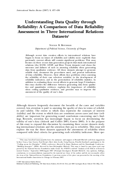 (PDF) Understanding Data Quality through Reliability: A Comparison of ...