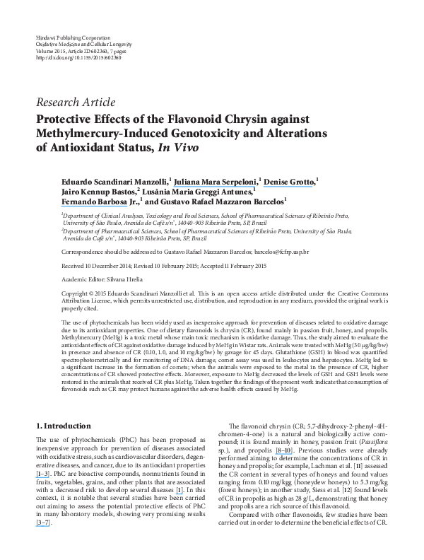(PDF) Protective Effects of the Flavonoid Chrysin against Methylmercury ...