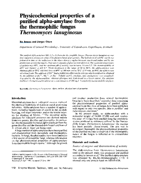 (PDF) Physicochemical properties of a purified alpha-amylase from the ...