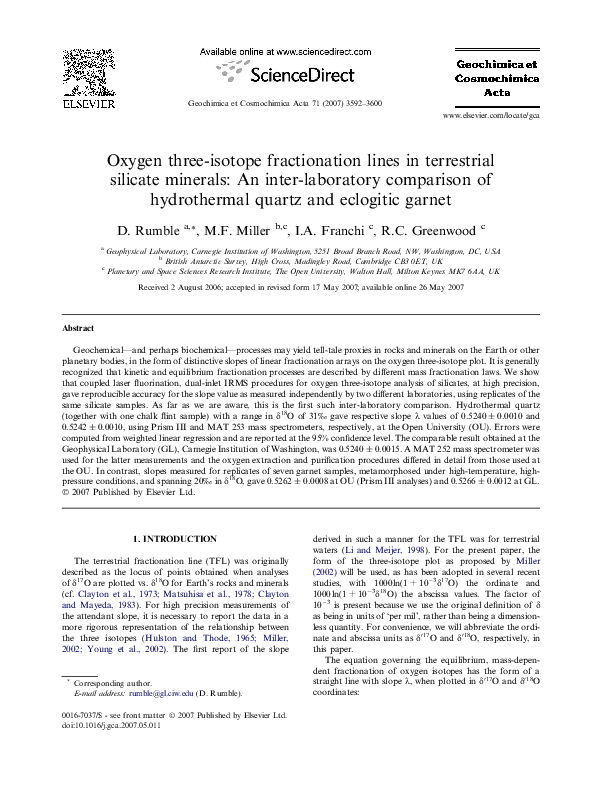 (PDF) Oxygen three-isotope fractionation lines in terrestrial silicate ...