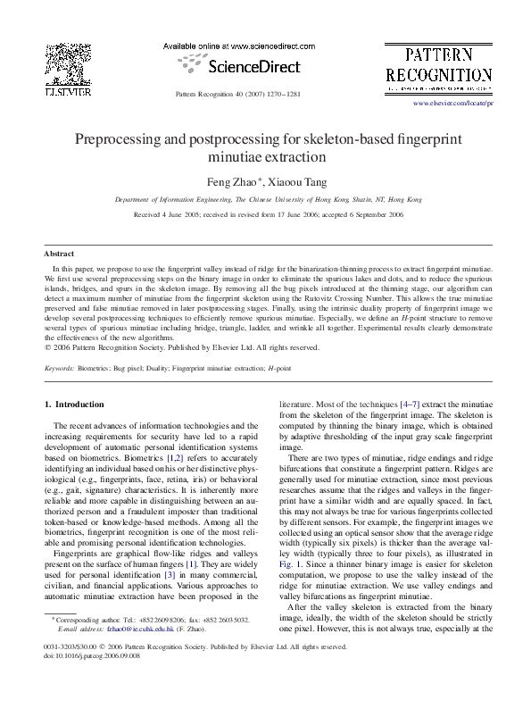 (PDF) Preprocessing and postprocessing for skeleton-based fingerprint ...