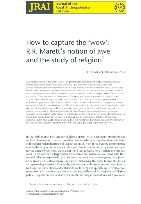 (PDF) How to capture the ‘wow’: R.R. Marett’s notion of awe and the ...