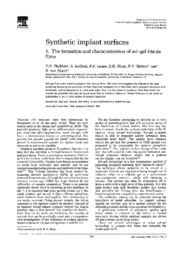 (PDF) Synthetic implant surfaces | David Haddow - Academia.edu