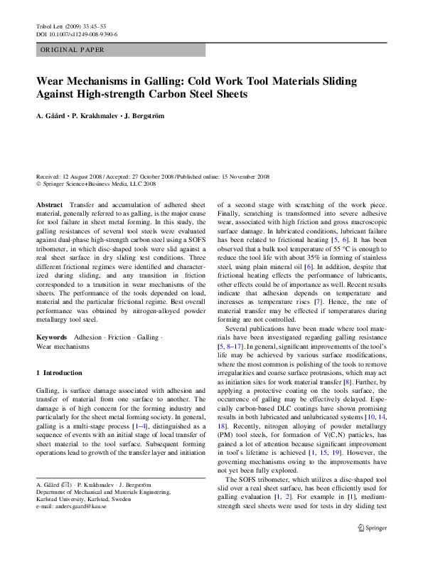 (PDF) Wear Mechanisms in Galling: Cold Work Tool Materials Sliding ...