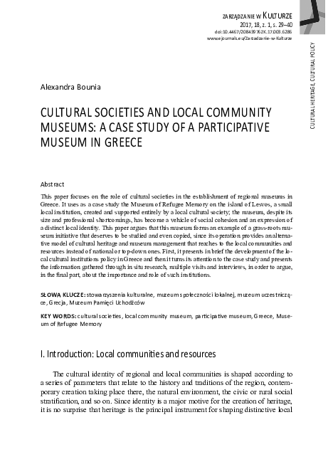 (PDF) CULTURAL SOCIETIES AND LOCAL COMMUNITY MUSEUMS: A CASE STUDY OF A ...