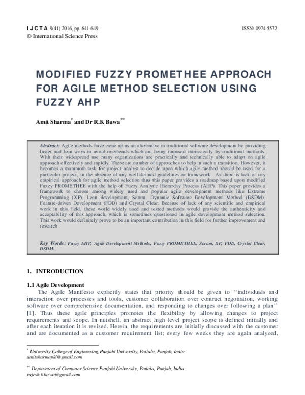 (PDF) MODIFIED FUZZY PROMETHEE APPROACH FOR AGILE METHOD SELECTION USING FUZZY AHP