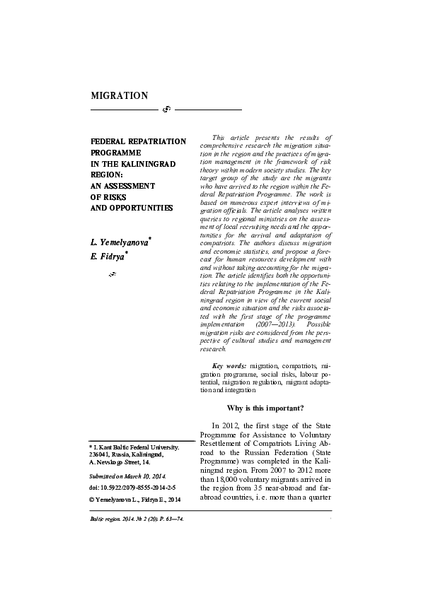 (PDF) Federal repatriation programme in the Kaliningrad region: an ...