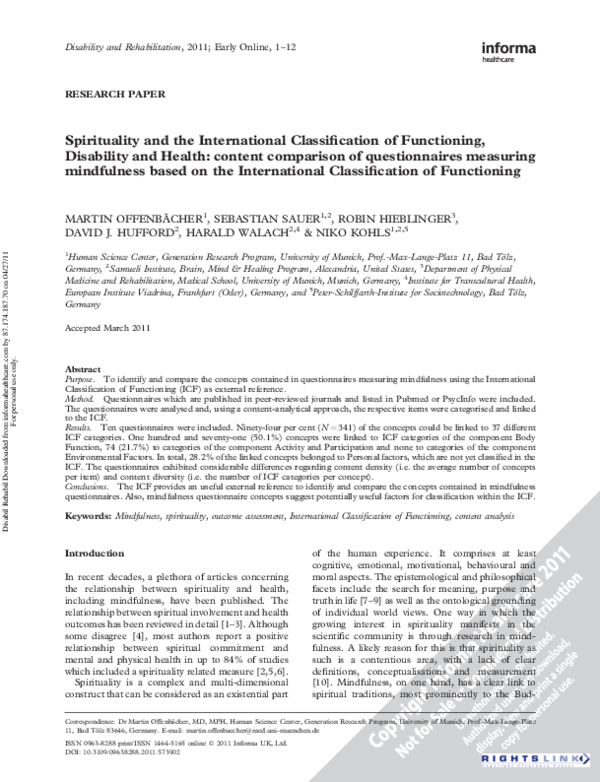 (PDF) Spirituality and the International Classification of Functioning ...