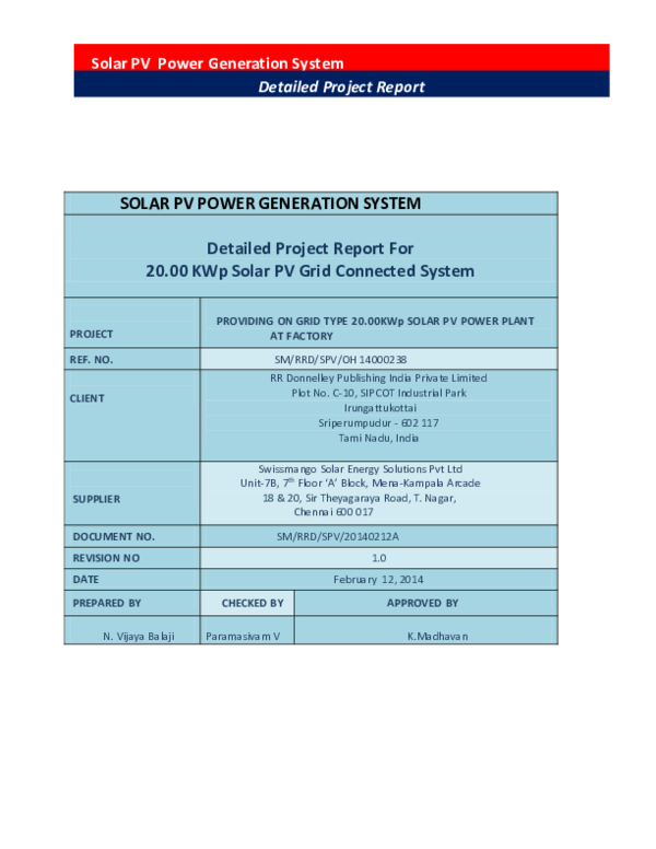 (PDF) Solar PV Power Generation System Detailed Project Report SOLAR PV ...