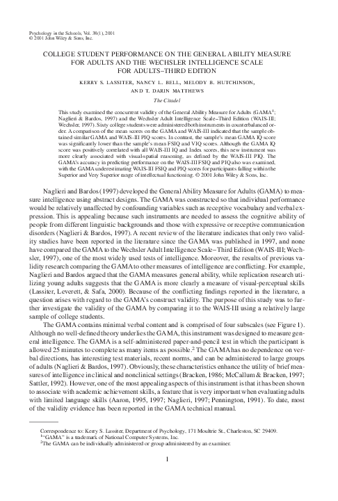 (PDF) College student performance on the general ability measure for ...